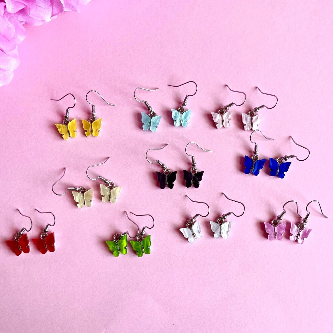 Butterfly Jewel Earrings | Girly Softcore Coquette Dangle Nature Lover ...
