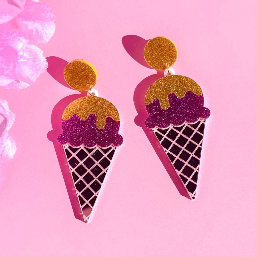Ice Cream Sunday Earrings | Girly Softcore Coquette Dangle Acrylic ...