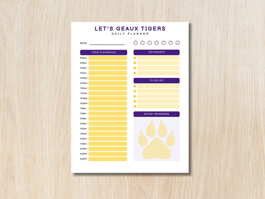 INSTANT DOWNLOAD LSU Inspired Daily Planner Printout - Etsy
