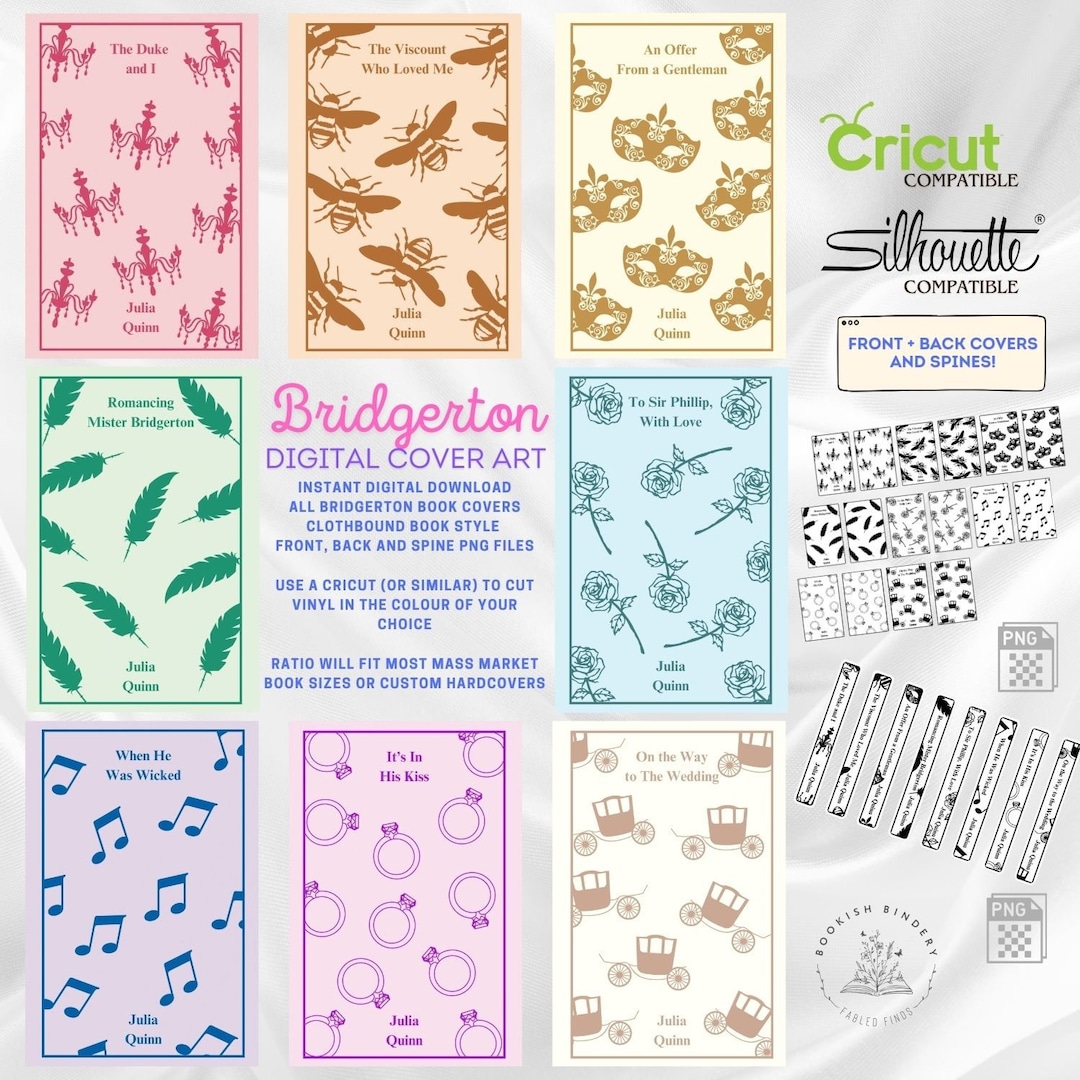BRIDGERTON Bookbinding Cover Designs Pngs / Vinyl Book Cover Design ...