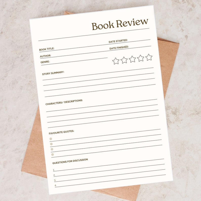 Book Review Printable A4 Template Book Club Companion Colour and Black ...