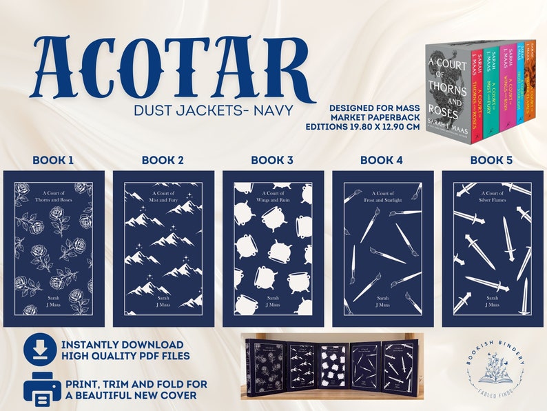 Printable ACOTAR Dust Jackets Set Darkest Navy, Mass Market Paperback ...