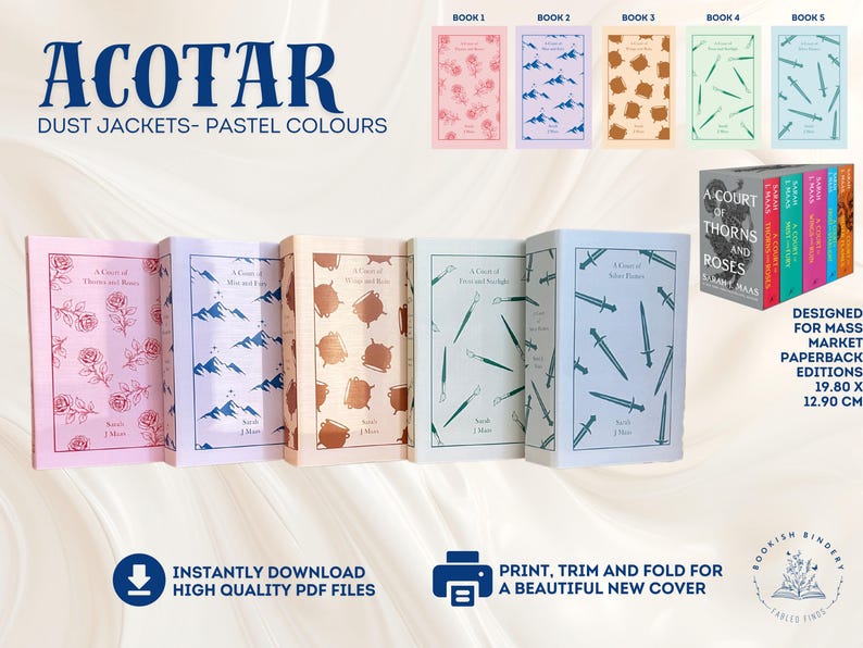 Printable ACOTAR Dust Jackets Set Pastel Rainbow, for Mass Market ...