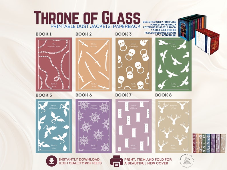 Printable Throne of Glass Dust Jackets- Muted, Mass Market Paperback ...