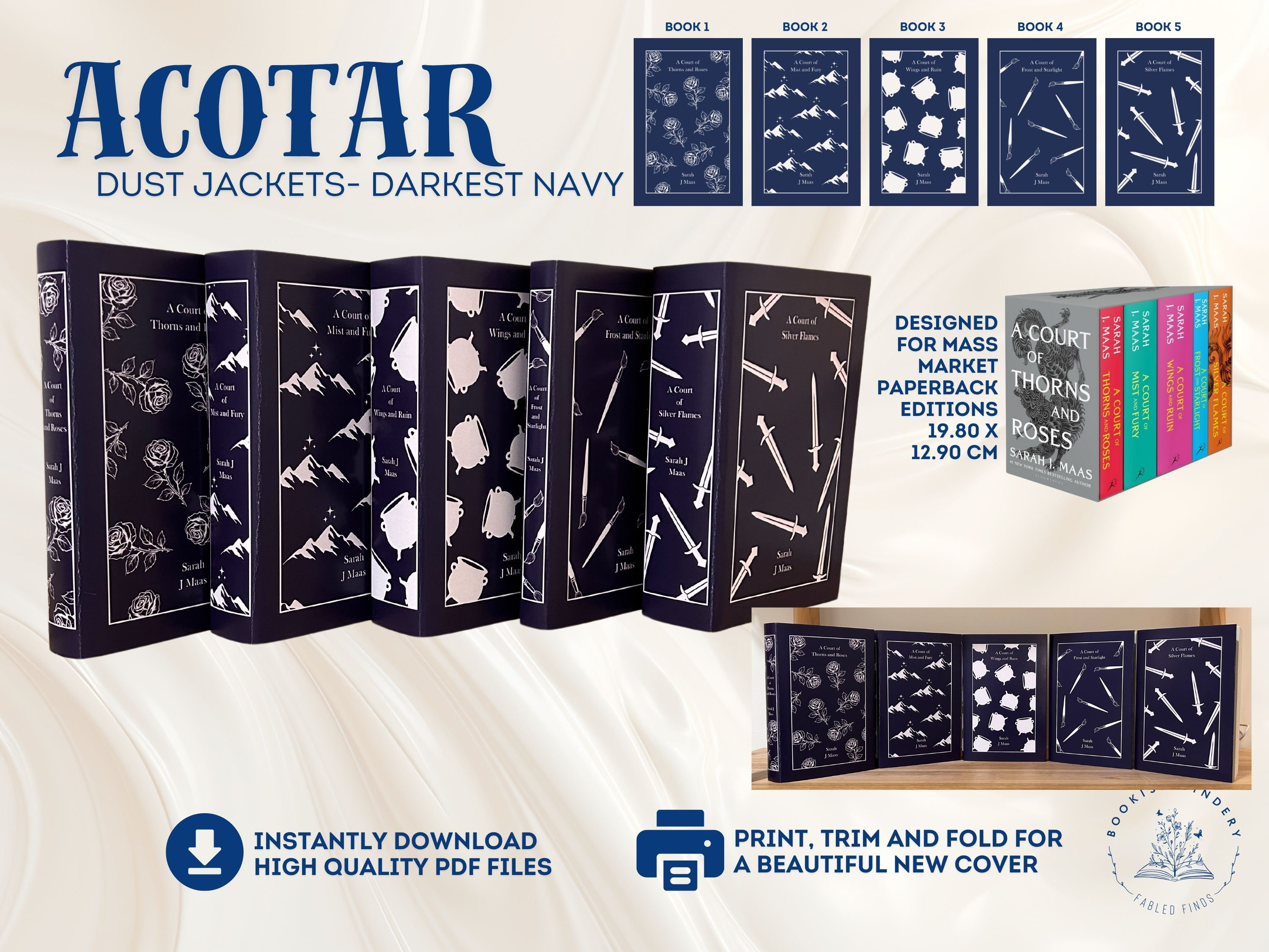 Printable ACOTAR Dust Jackets Set Darkest Navy, Mass Market Paperback ...