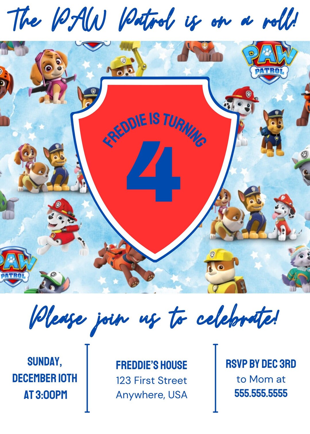 Digital Editable PAW Patrol Party Invitation - Etsy