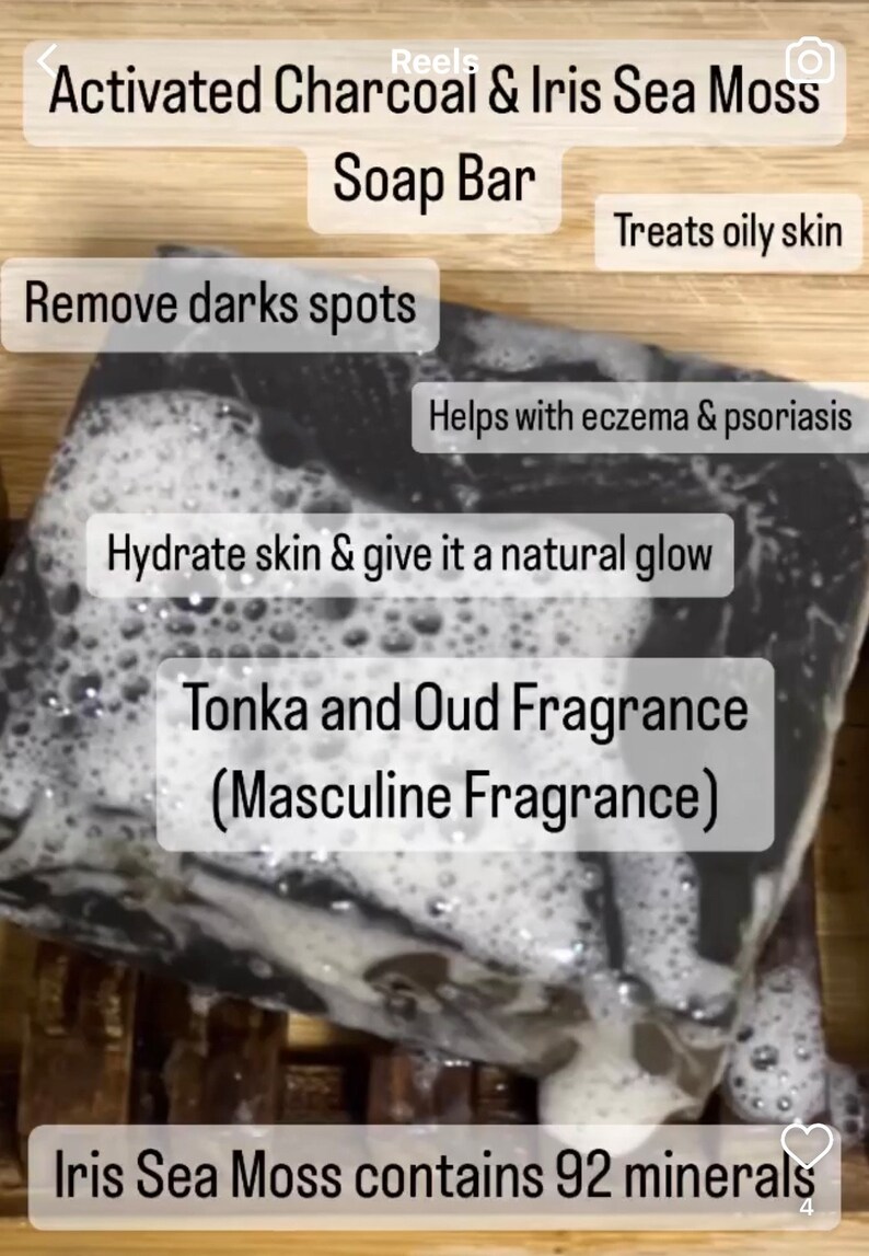 Black Charcoal & Sea Moss Bar Soap With Tonka and Oud Fragrance Oil Bar ...