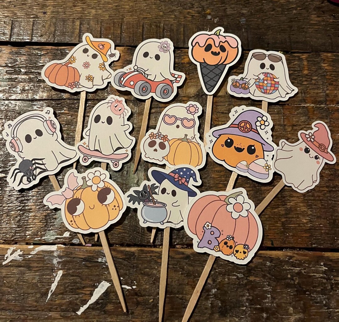 Halloween Cupcake Toppers Set of 12 Ghost Cupcake Toppers Birthday ...