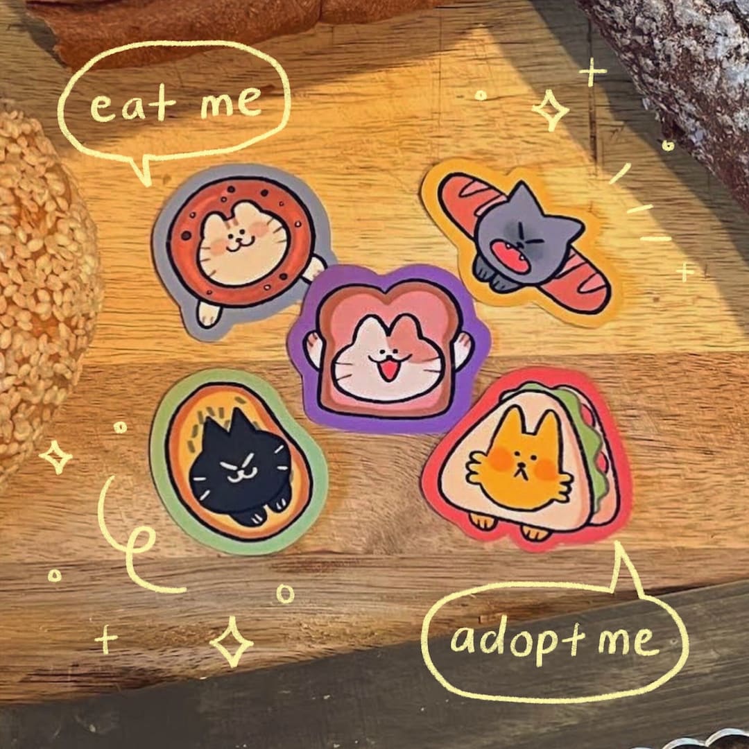 Cat Bread Sticker Set | Cute Laptop Stationery Scrapbooking Journaling ...