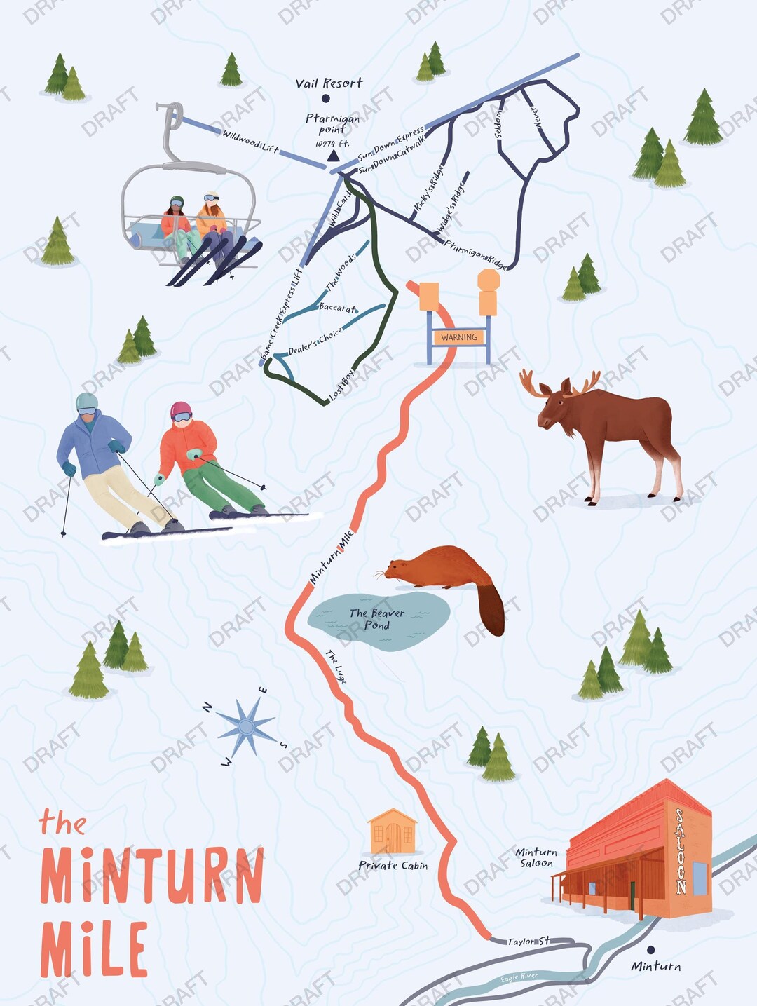 Cartoon Map of Minturn Mile - Etsy