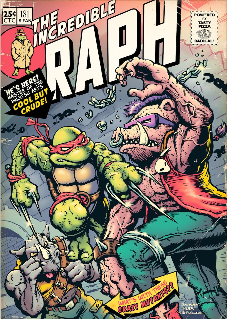 COWA-BUNDLE! Four 12" X 18" Poster Prints Ninja Turtles Vintage Style ...