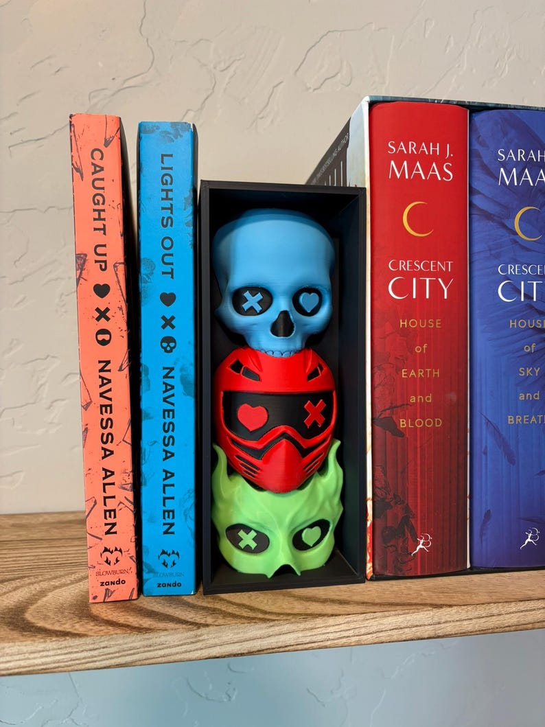 Stacked Mask Book Nook Decor – Dark Romance Shelf Decor – Skull Mask ...