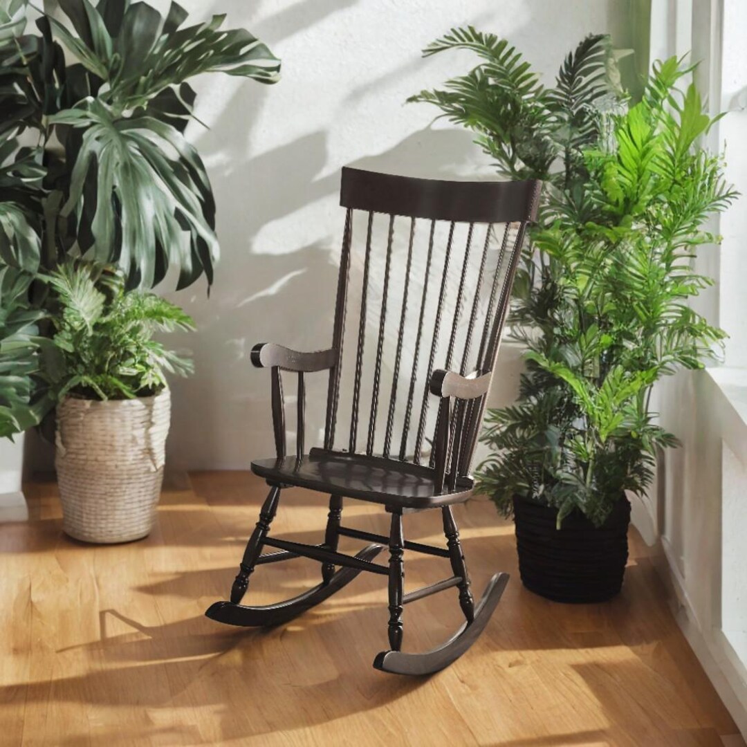 Wooden Rocking Chair, Spindle Back Rocking Chair, Recessed Arm Wooden ...