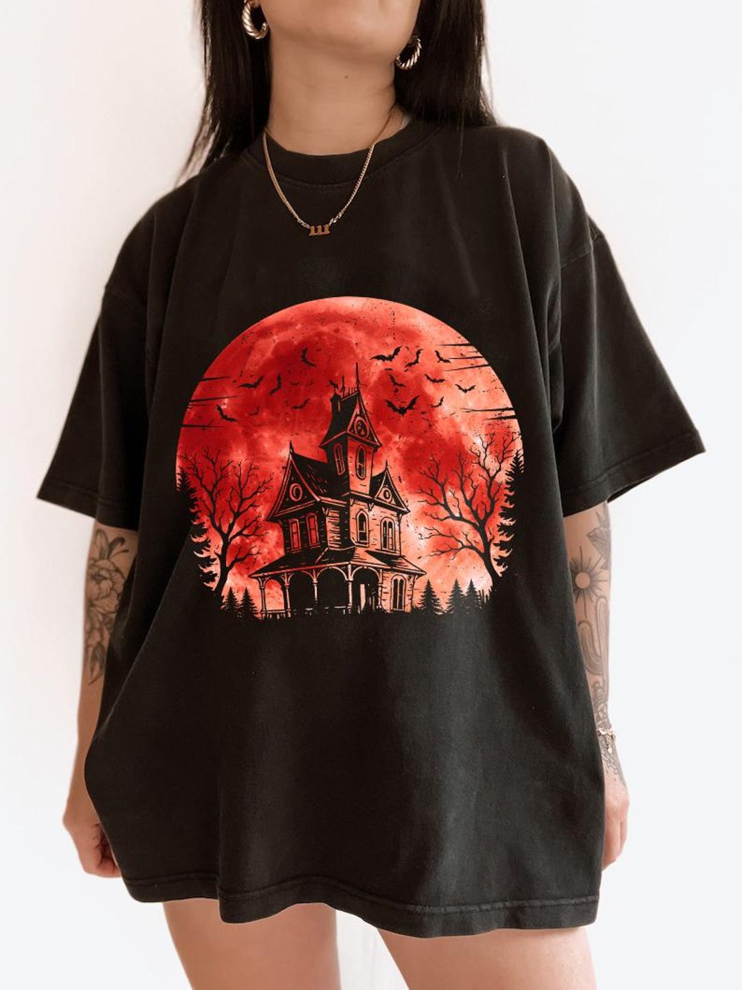 Haunted House PNG, Blood Moon Halloween Png, Spooky Gothic Png, Scary ...