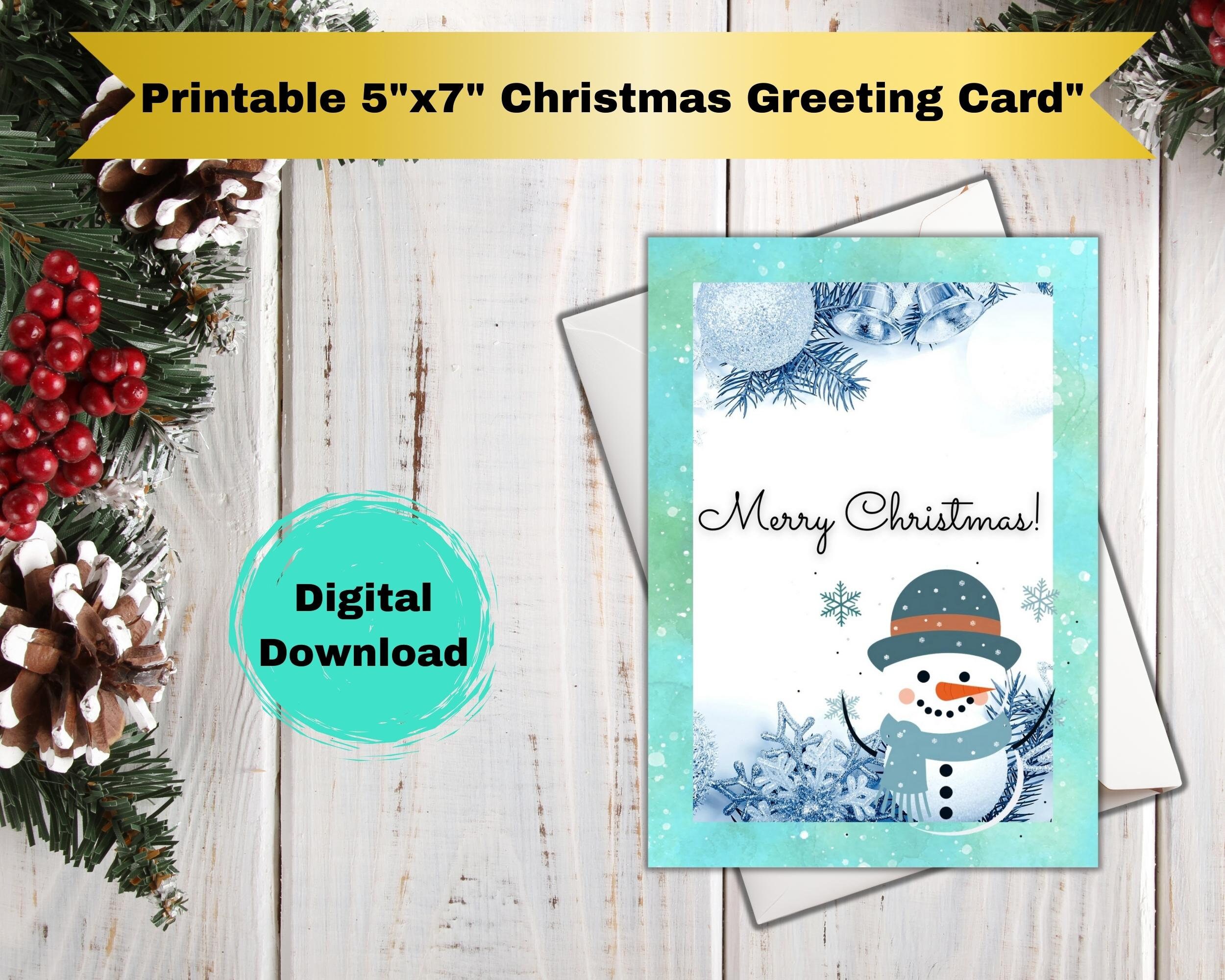 Printable Christmas Greeting Card Merry Christmas Snowman - Etsy