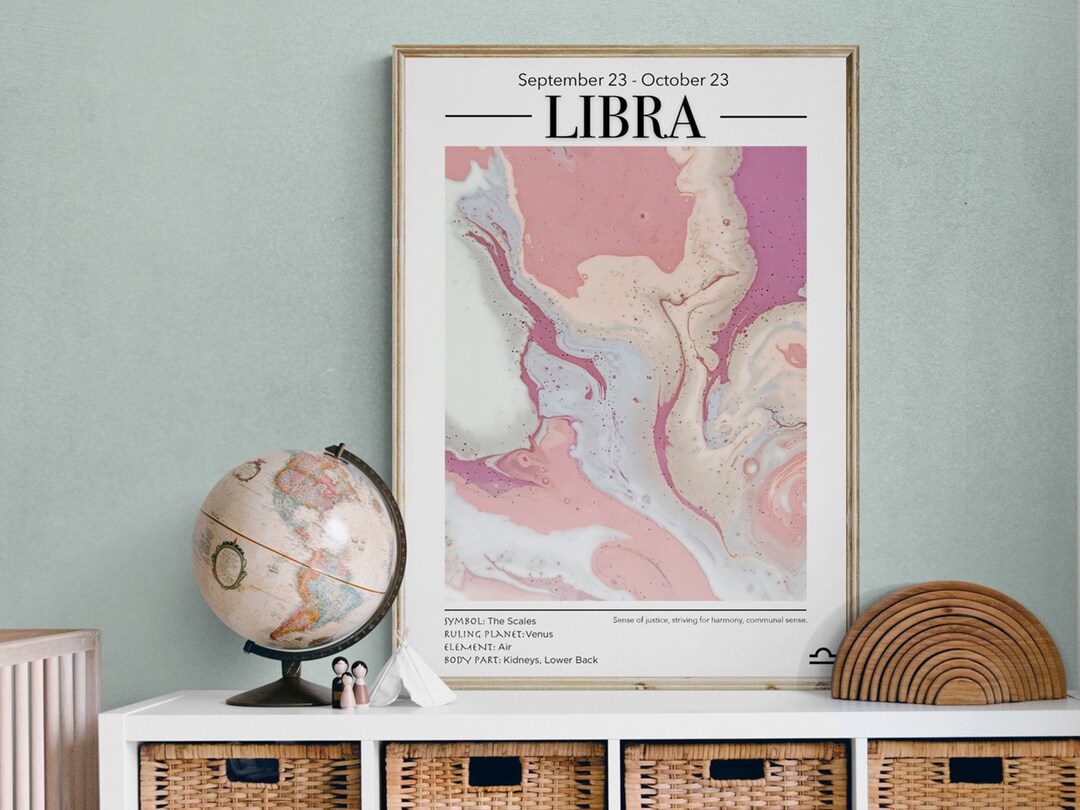 Libra Zodiac Sign Poster With Marbling Art Astrology Print - Etsy