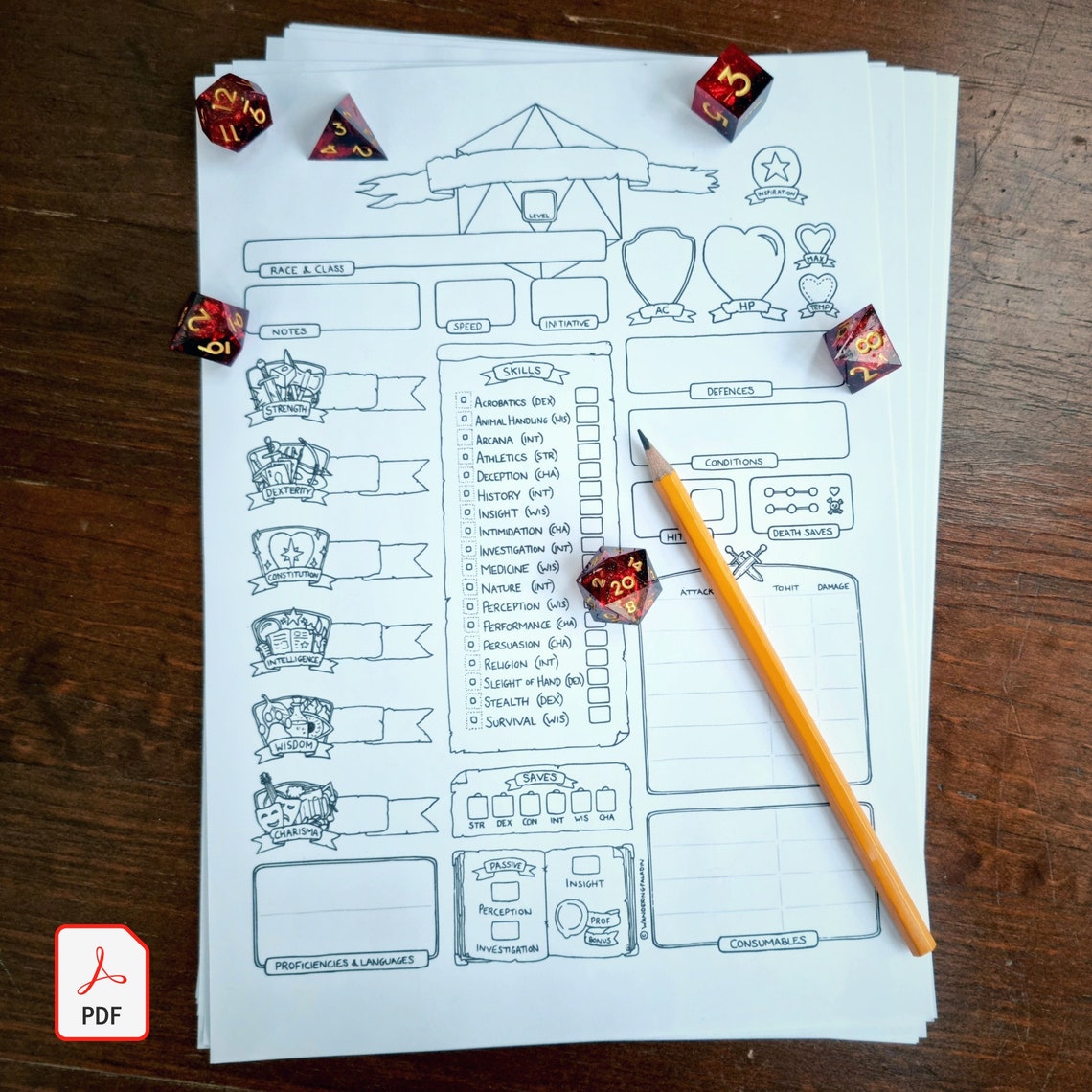 Dnd 5e Character Sheet Hand Drawn Style Player Character Sheet - Etsy ...