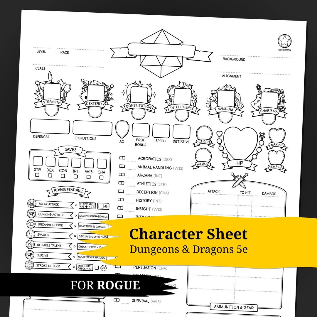 Dnd 5e Character Sheet for Rogue Class A4 Fillable Wanderingpaladin ...
