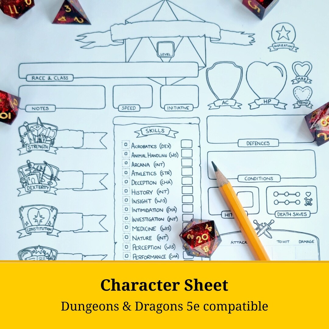 Dnd 5e Character Sheet Hand Drawn Style Player Character Sheet - Etsy ...
