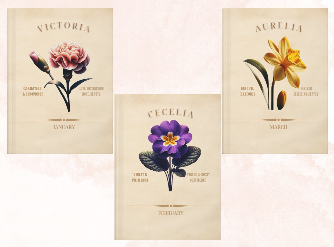 Personalized Name Colorful Birth Flower Hardcover Journal Unique Birth ...