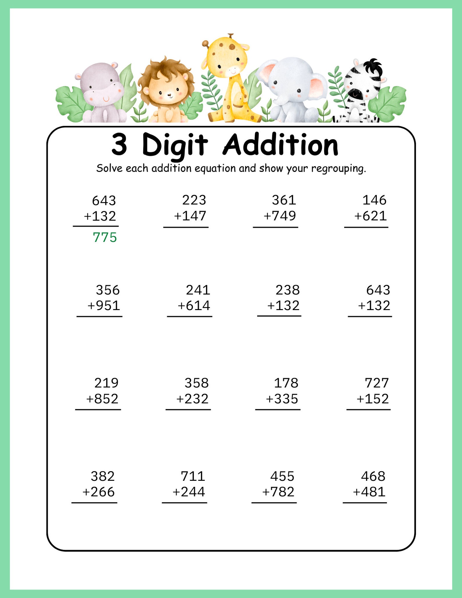 Third Grade Math Worksheets Printable Place Value Practice Adding ...
