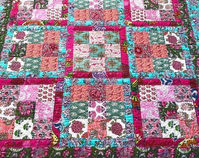 Handmade Quilted Patchwork Quilt, Boho Colourful Quilted Sofa Throw ...