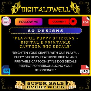 Playful Puppy Digital Stickers: 80 Cartoon-style Animal Decals for ...