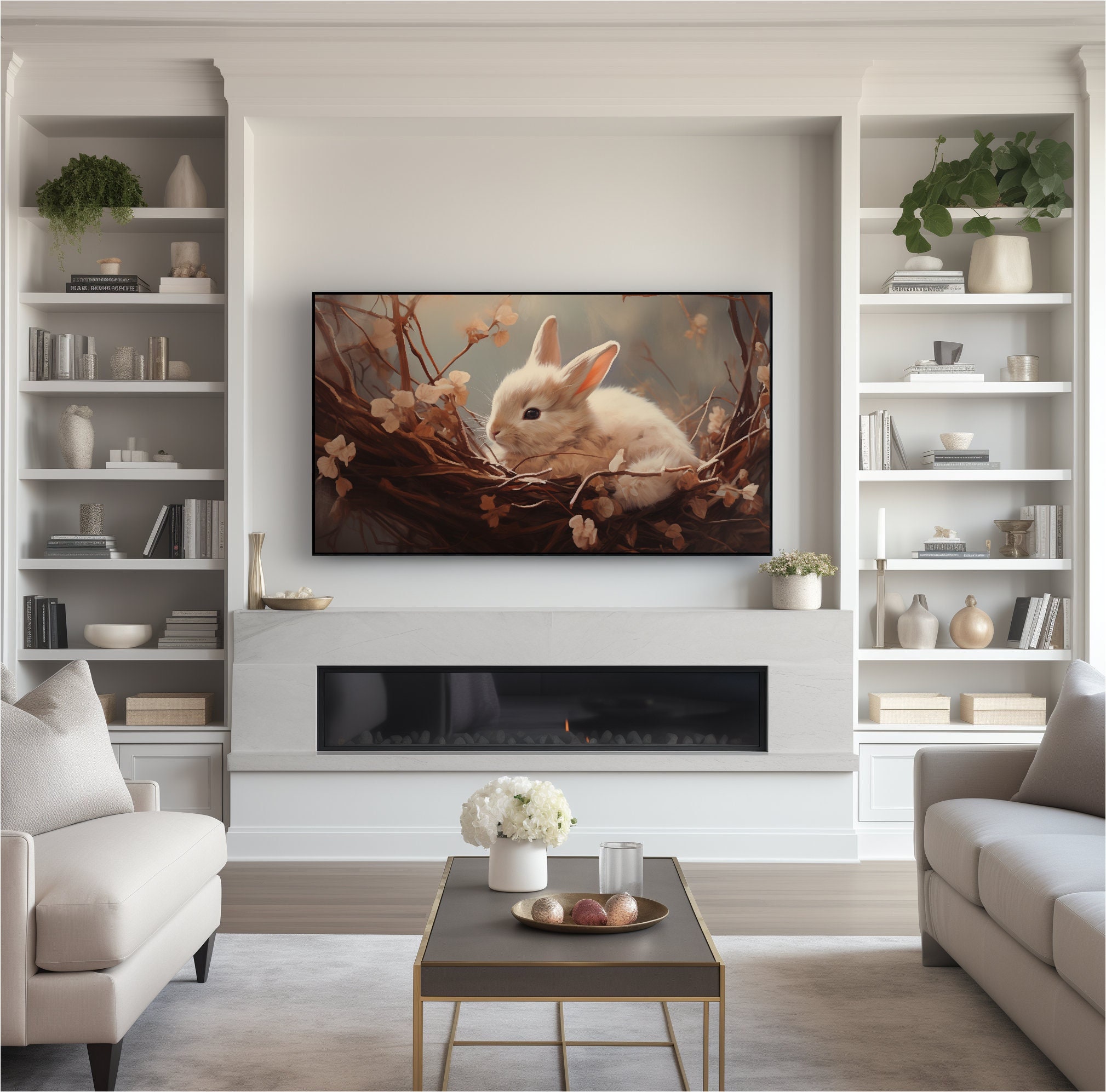 Easter Bunny in Nest Frame TV Art, Easter Bunnies, Digital Download TV ...