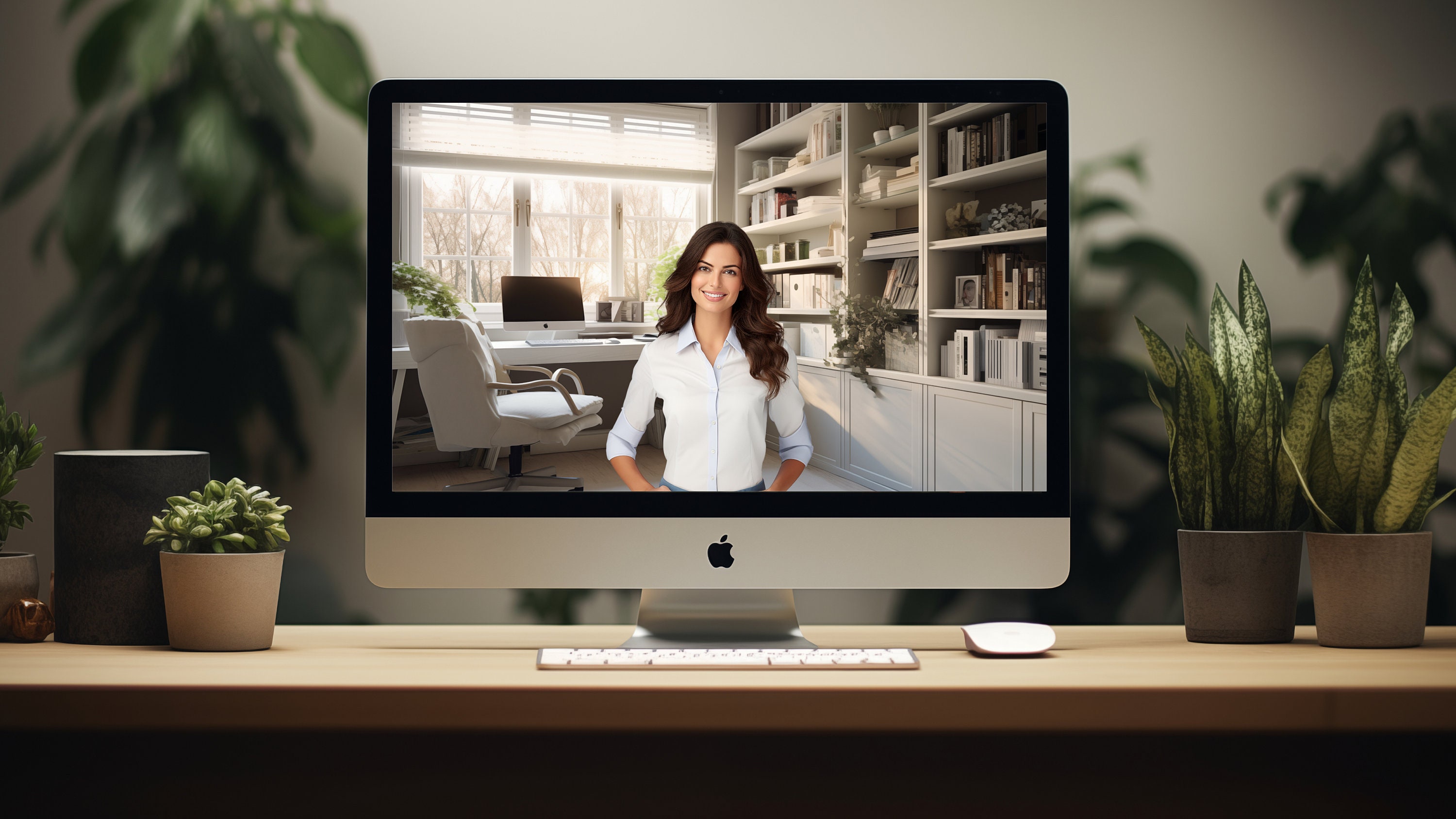 Cream Home Office Virtual Background for Zoom, Microsoft Teams ...