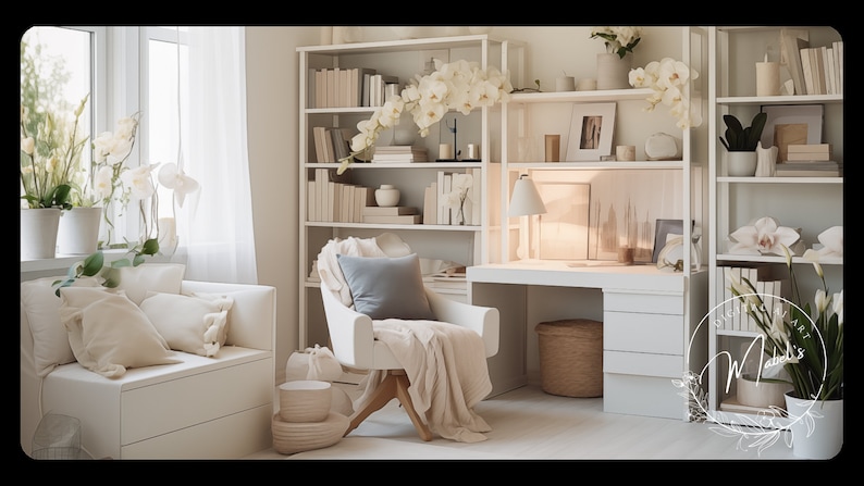 Cream Home Office Virtual Background for Zoom, Microsoft Teams ...