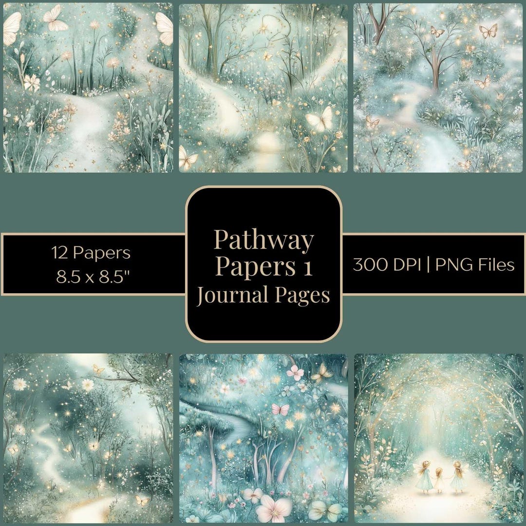 Whimsical Green Teal Pathway Papers Junk Journal Art Pack for Scrapbook ...