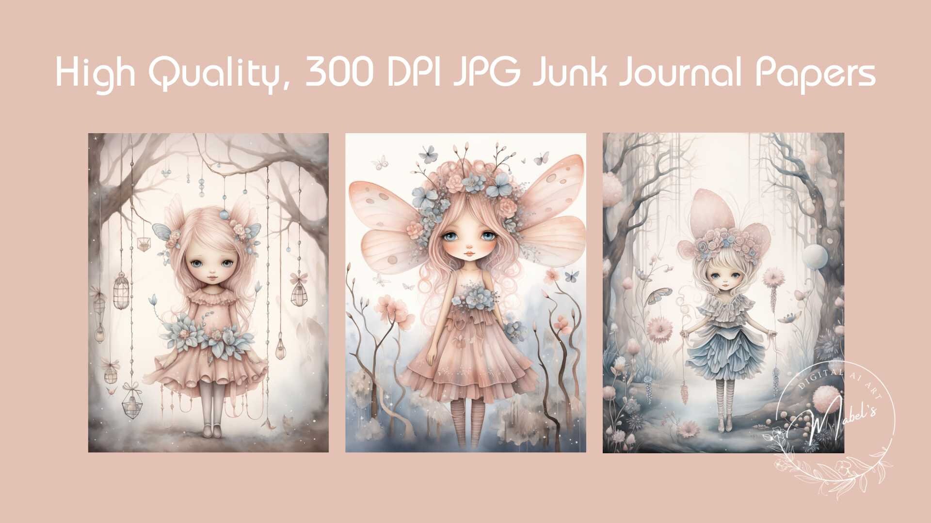 Fairies Junk Journal Scrapbook Pages Bundle Watercolor, Junk Journal ...