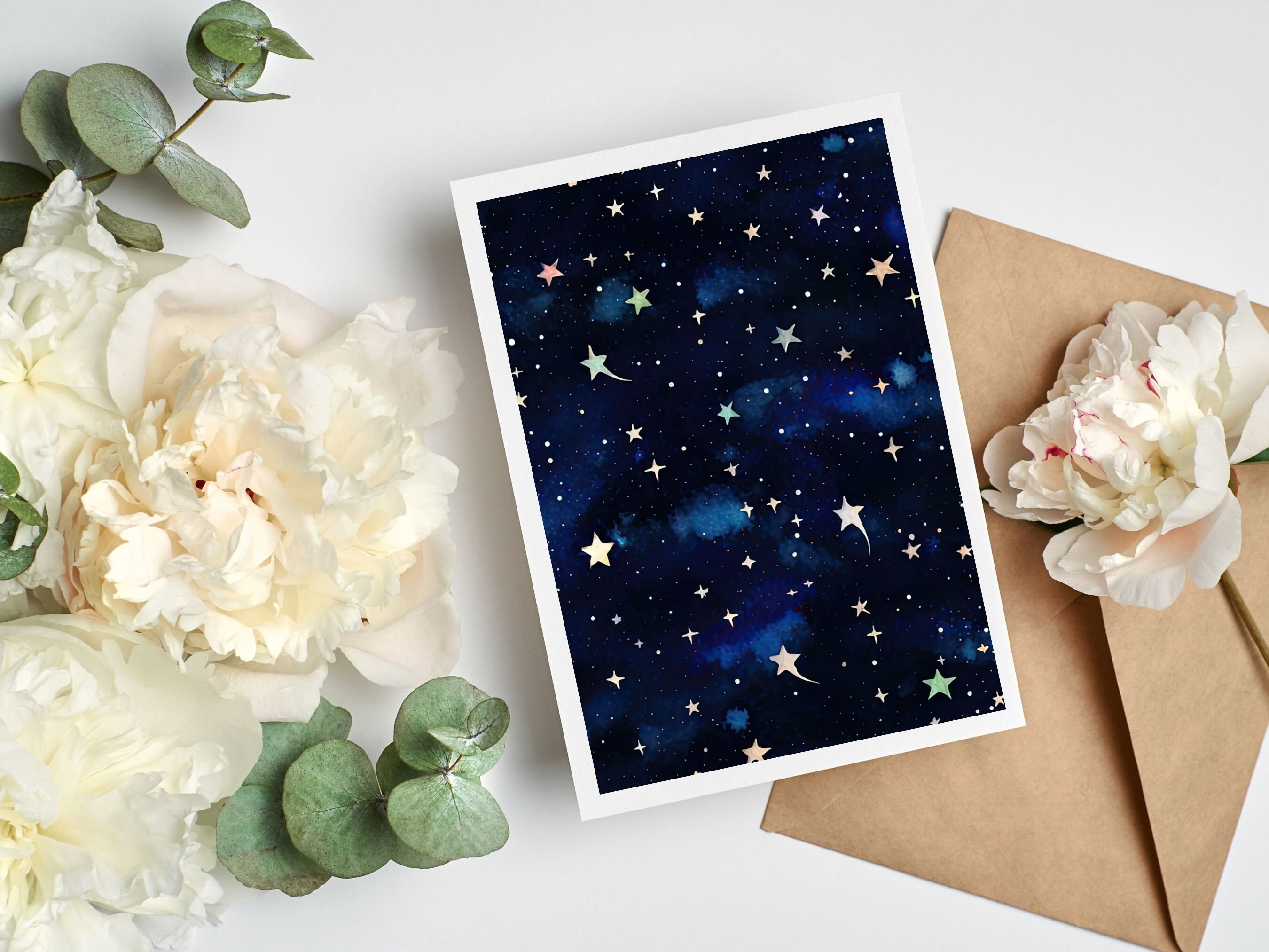 Night Sky Watercolour Digital Paper Stars Shooting Stars Seamless ...