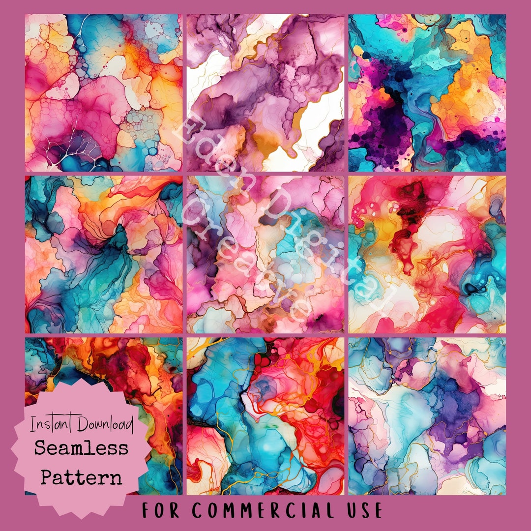 Alcohol Ink Vibrant Seamless Patterns Bundle Digital Paper for DIY ...