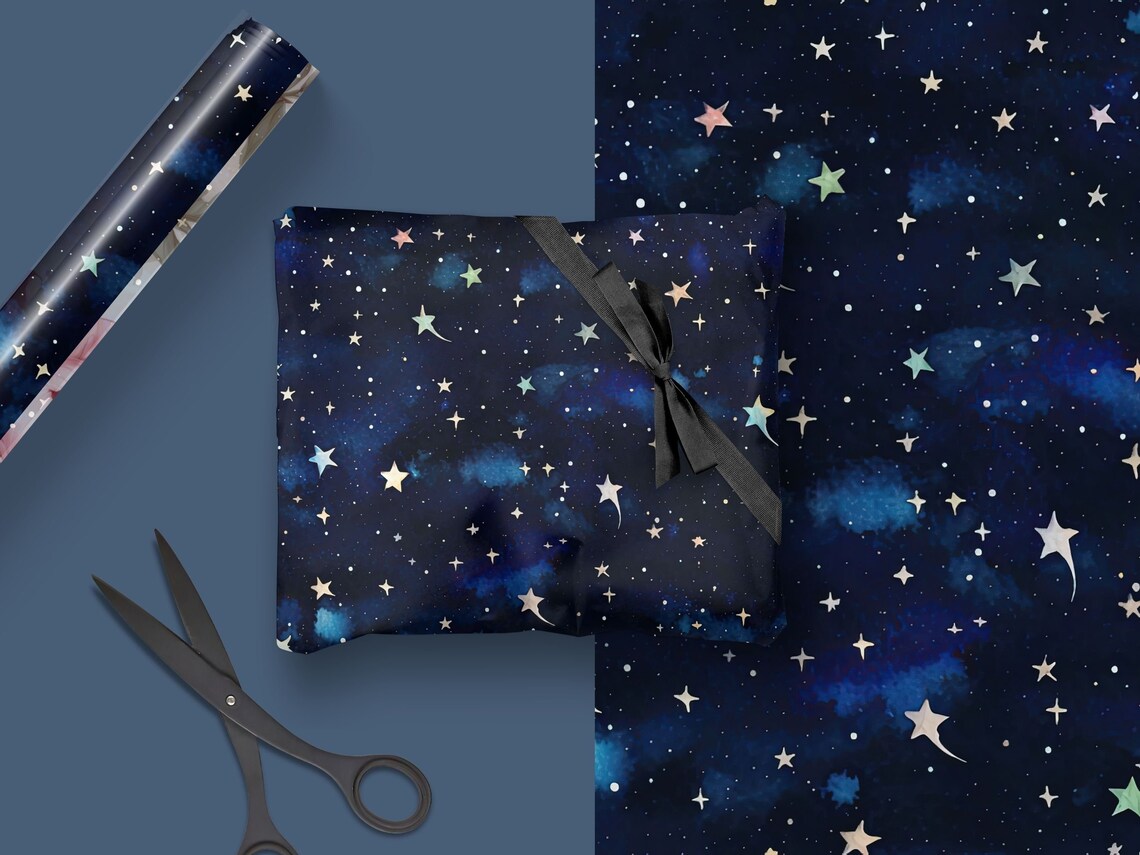 Night Sky Watercolour Digital Paper Stars Shooting Stars Seamless ...