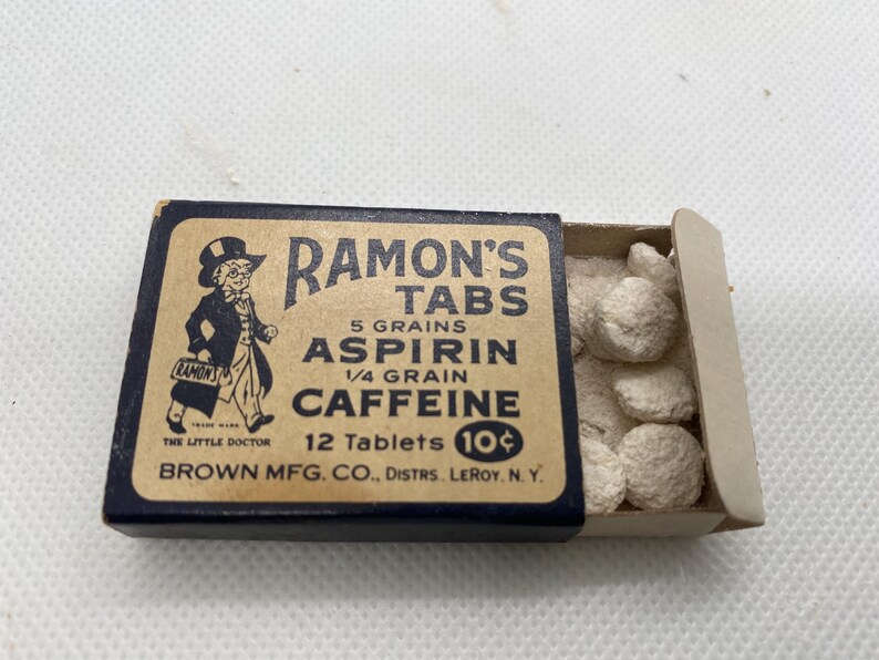 Vintage RAMON’S ASPIRIN Caffeine Medical Medicine Apothecary Box With ...