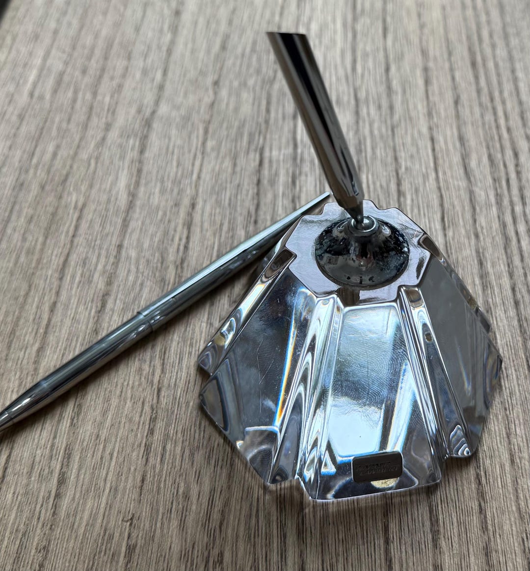 Mid Century Modern Leaded Glass Crystal Paperweight Pen Holder. Very ...