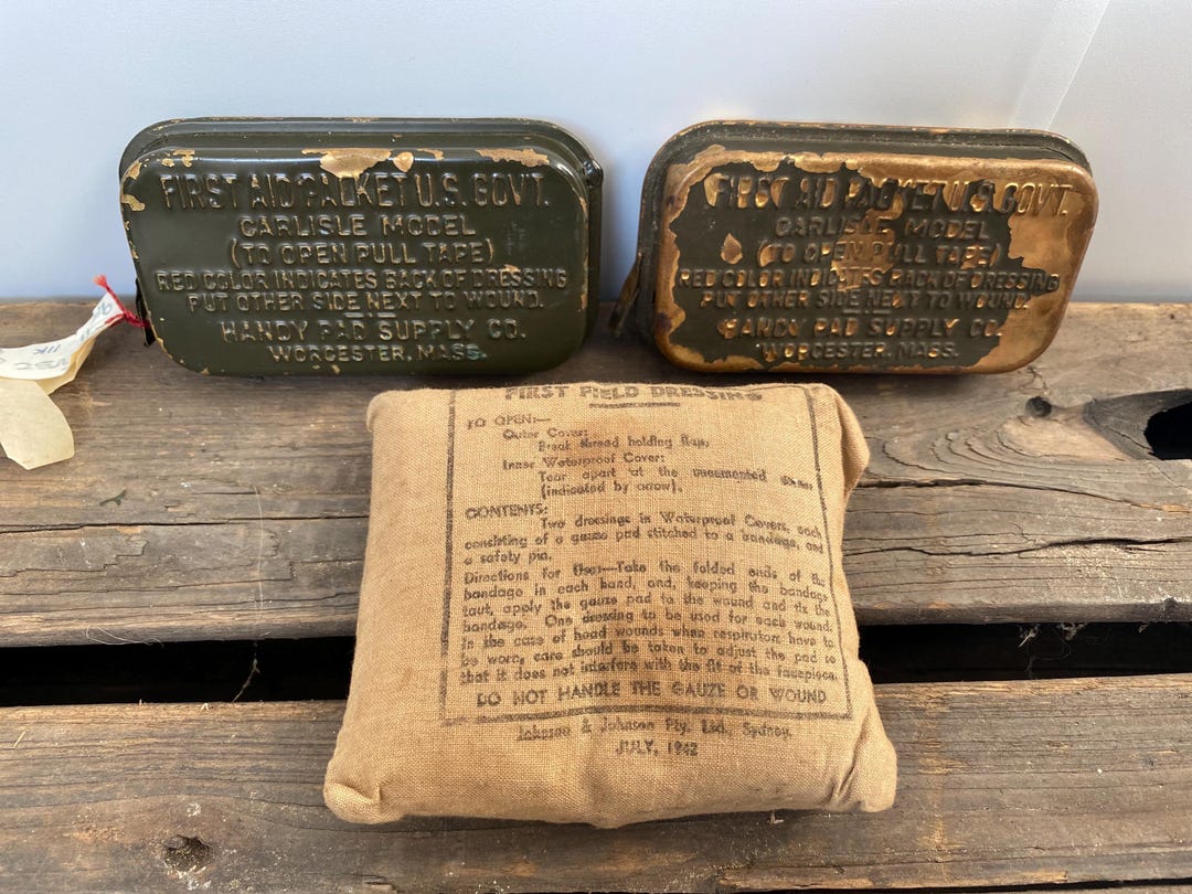 LOT of 3 Vintage Military WW2 First Aid Kits and Field Dressing. ALL ...