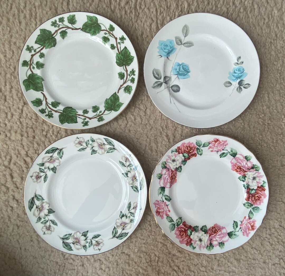 1950s Royal Victoria Bone China Plates - Eclectic Floral Set of 4 - Etsy