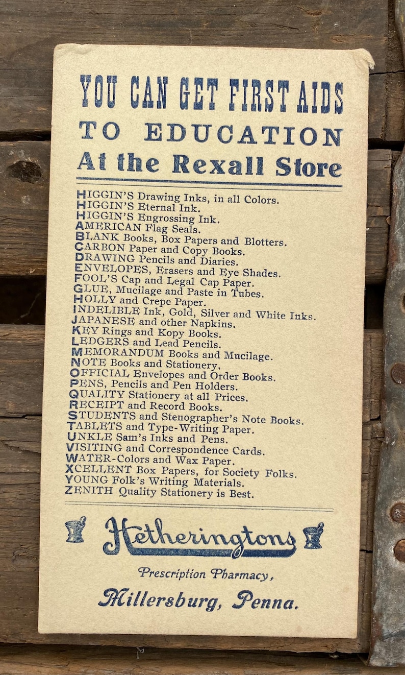 1920s Antique Rexall INK BLOTTER Hetherington’s Prescription Pharmacy ...