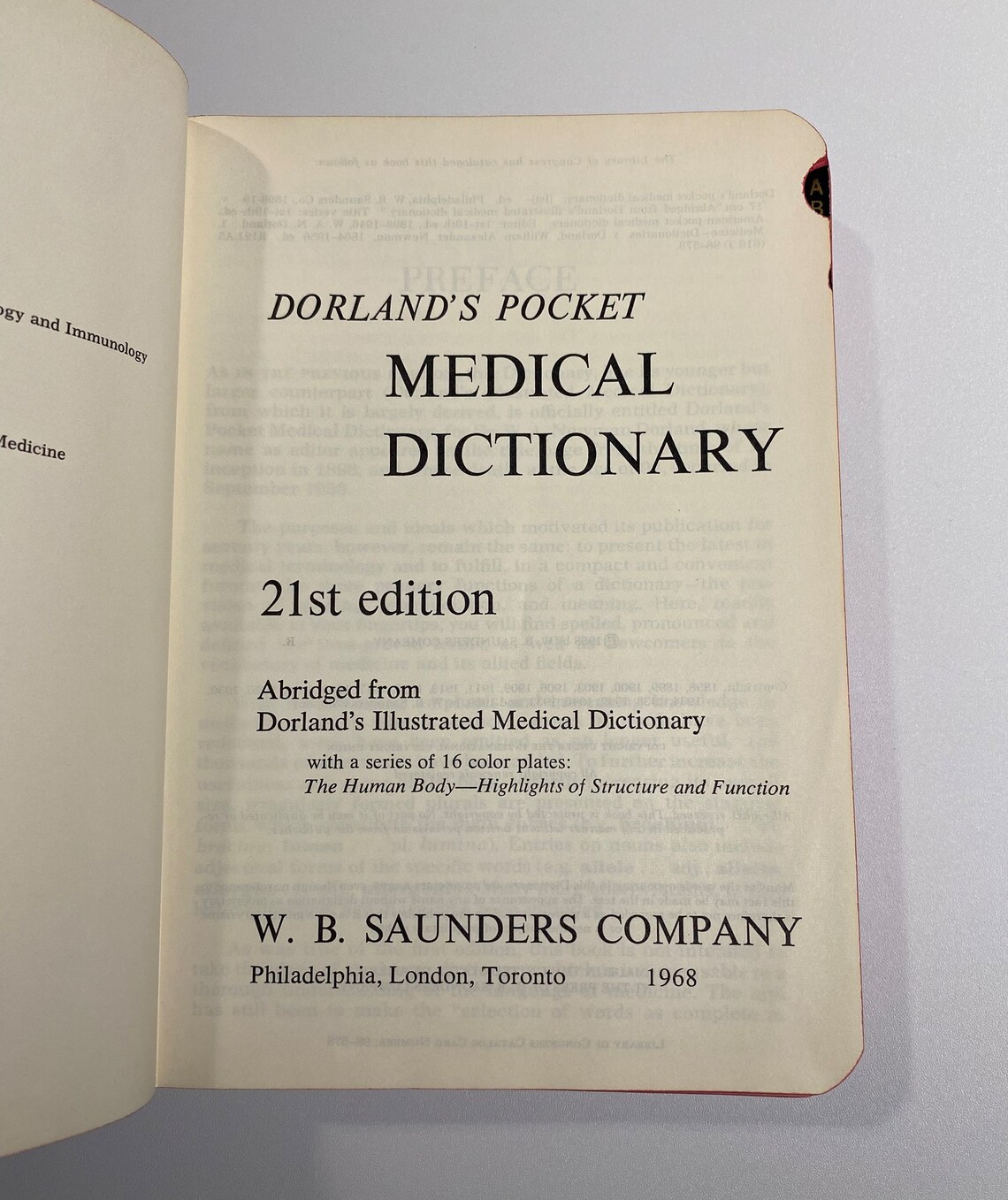 1968 Dorlands Pocket Medical Dictionary 21st Twenty-first Edition ...