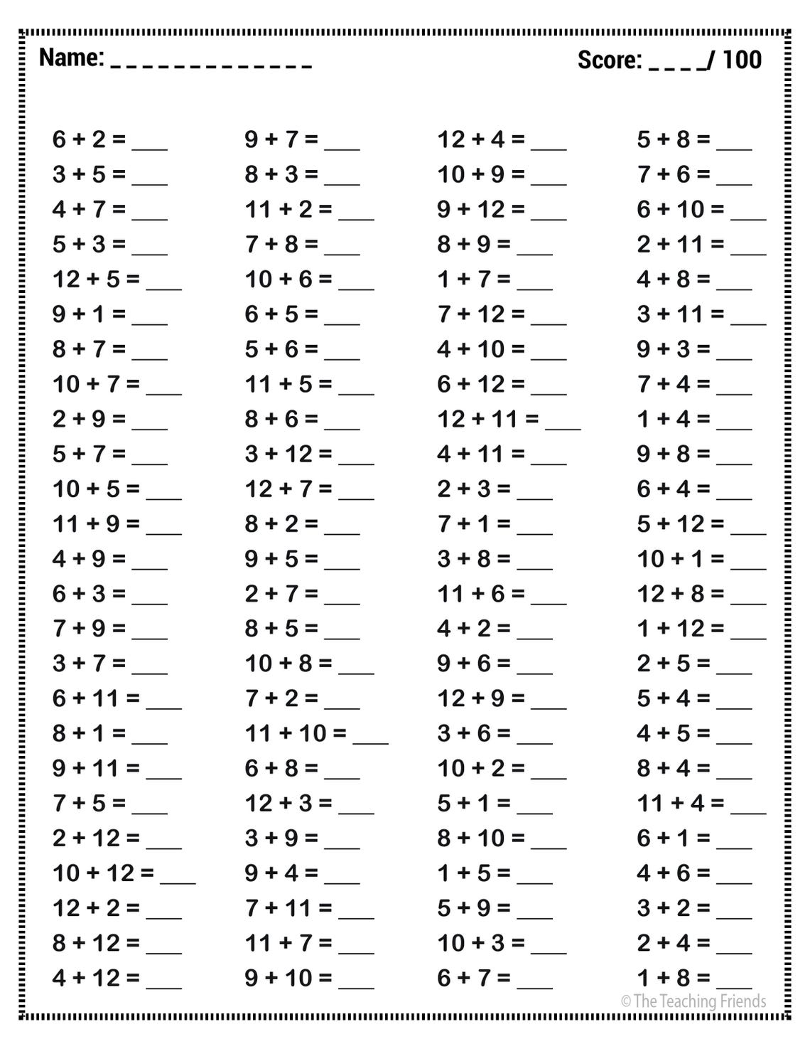Addition and Subtraction Math Drills | Kindergarten and 1st Grade (PDF ...
