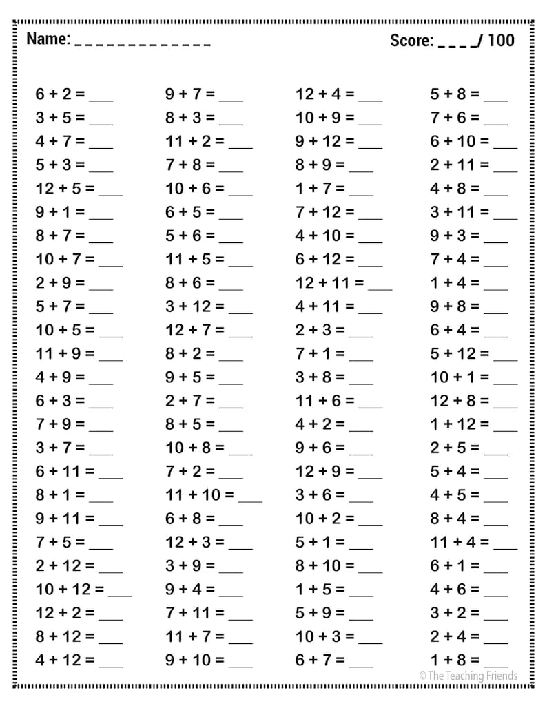 15 Printable Addition Worksheets, Fill in the Blanks, Single & Double ...