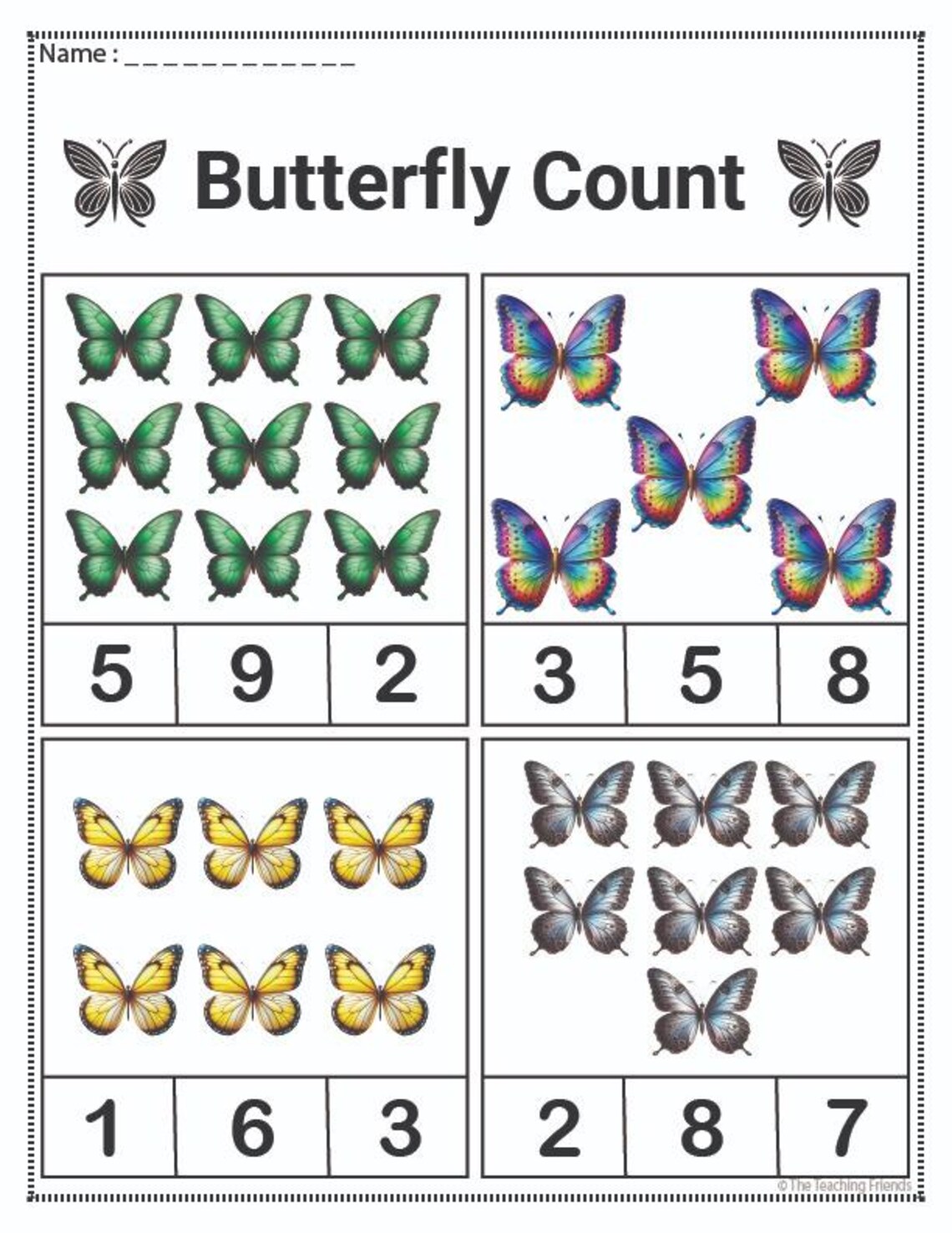 Butterfly Counting Clip Cards 1-20, Preschool and Kindergarten Math ...