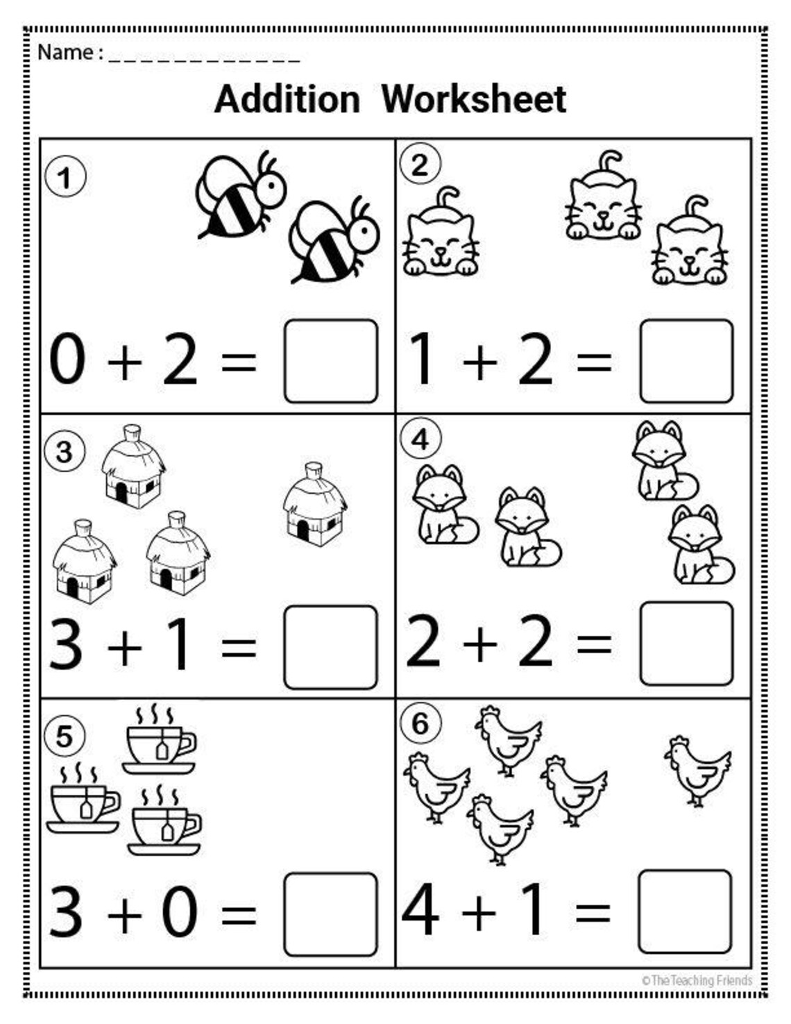 Addition Practice Worksheets for Kindergarten First Grade Printable ...