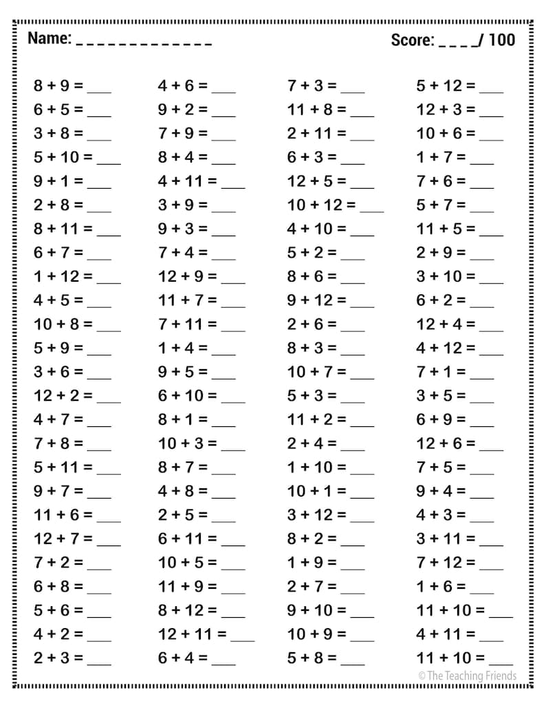 15 Printable Addition Worksheets, Fill in the Blanks, Single & Double ...