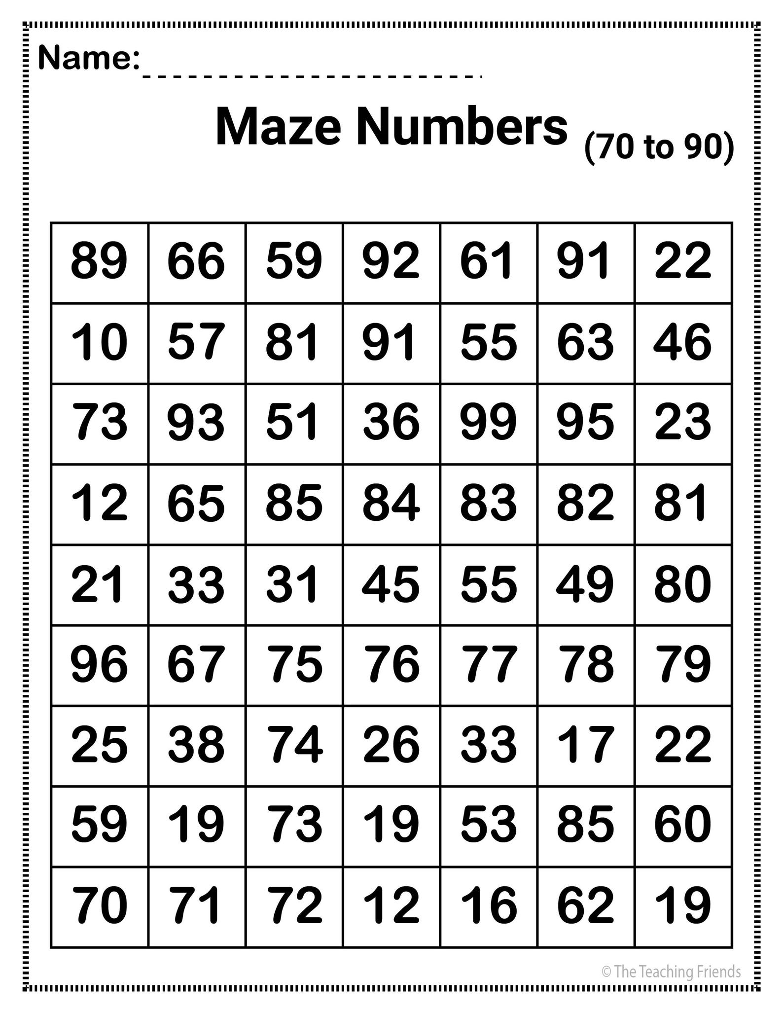 Number Maze Worksheets, Fun Math Activity, Numbers 1-100, Kindergarten ...