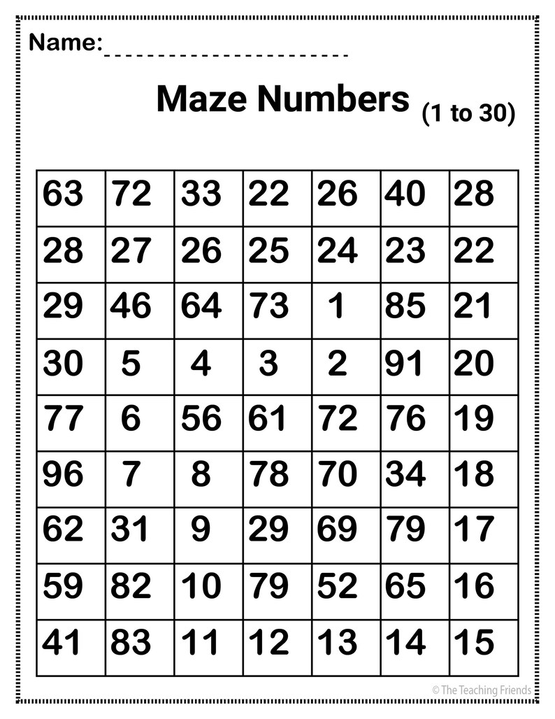 Number Maze Worksheets, Fun Math Activity, Numbers 1-100, Kindergarten ...