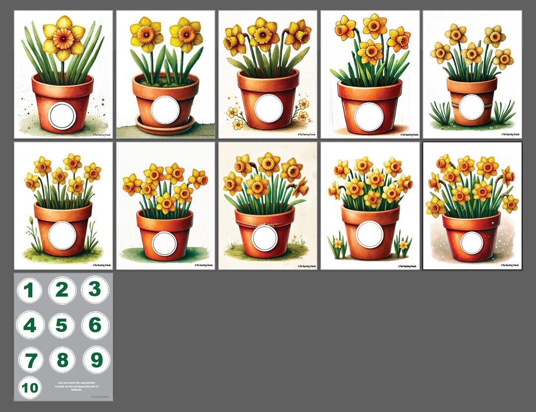 Spring Daffodil Counting Activity Math Game for Preschool Kindergarten ...