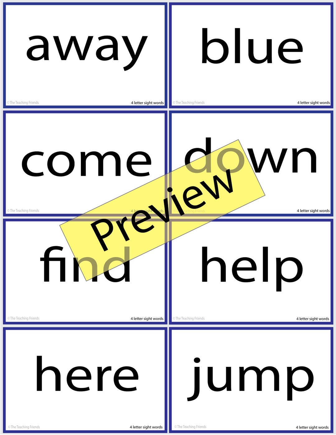 Sight Word Practice Flash Cards | 4-letter Sight Words for Kindergarten ...